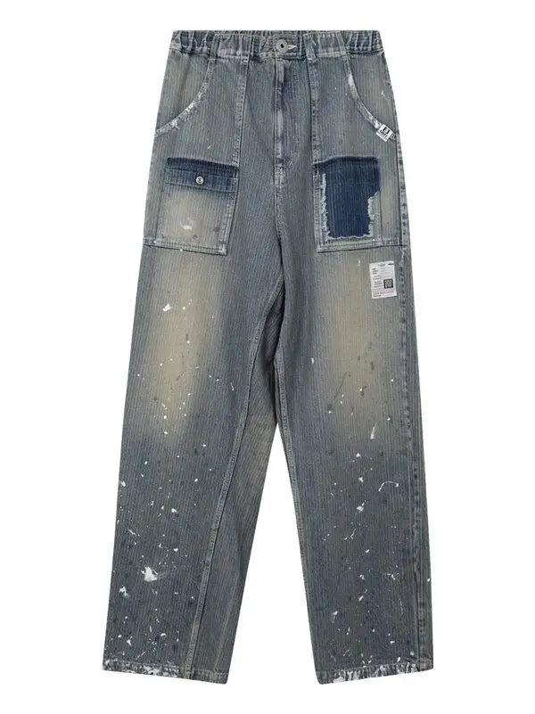 Mihara Yasuhiro Indigo Stripe Denim Bush Pants - Blue