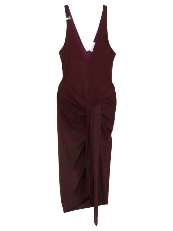 Attico Ruched V-neck Midi Dress - Red