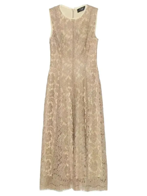 CLIPS Flower-lace Midi Dress - Neutrals