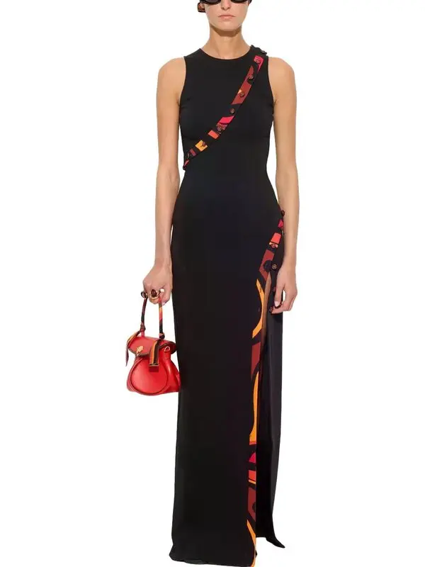 Emilio Pucci Long Fitted Dress With Printed Detail - Black
