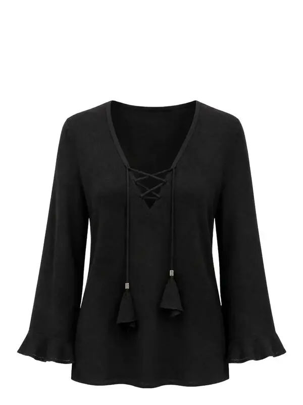 Dorothee Schumacher Lace-up Ruffled Cuff Top - Black