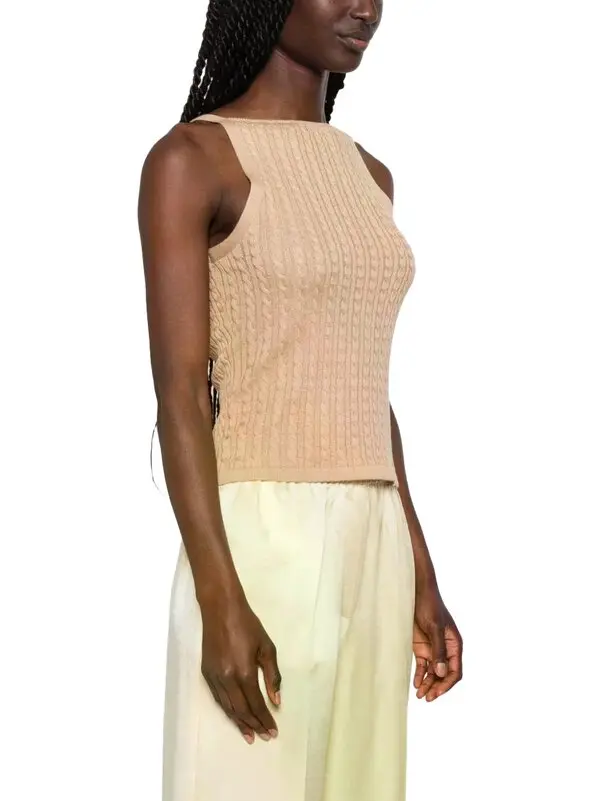 Soft Goat Cable-knit Tank Top - Brown