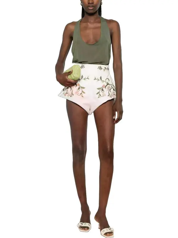 Agua Bendita Gatti Floral-embroidered Shorts - Neutrals