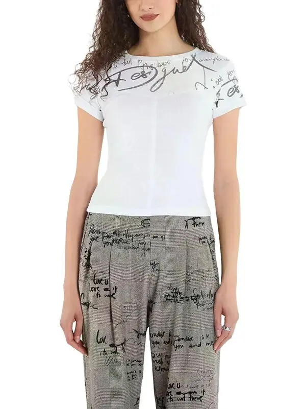 Desigual Scribble Print Ribbed T-shirt - White