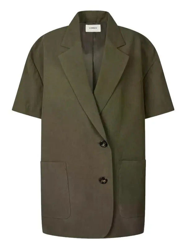 STUDIO TOMBOY Double-breasted Short-sleeve Oversized Jacket - Green