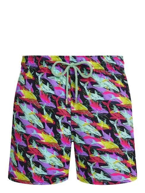 Vilebrequin Stretch Short Swim Trunks With Whales Offset Print - Blue