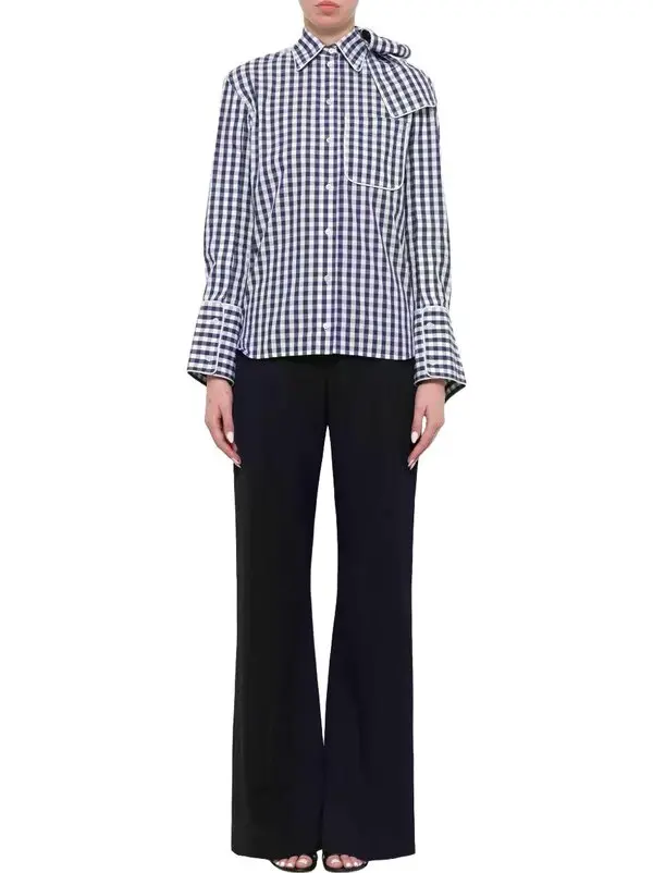 JW Anderson Gingham Shirt With Pussy Bow - Blue