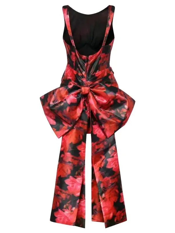 For Love & Lemons Dark Romance Floral-print Bow-detail Dress - Red
