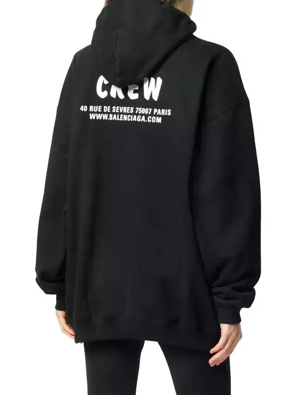 Balenciaga Crew Print Oversized Hoodie - Black