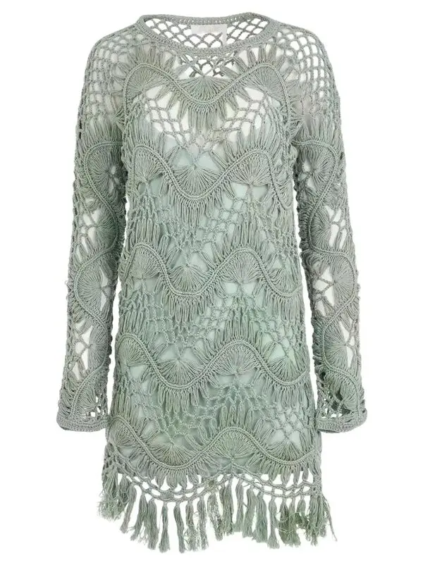 Chloé Fringed Crochet-knit Mini Dress - Green