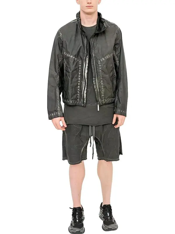 ISAAC SELLAM EXPERIENCE Charcoal Gray Distressed Lambskin Leather Jacket - Grey