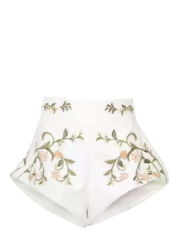 Agua Bendita Gatti Floral-embroidered Shorts - Neutrals