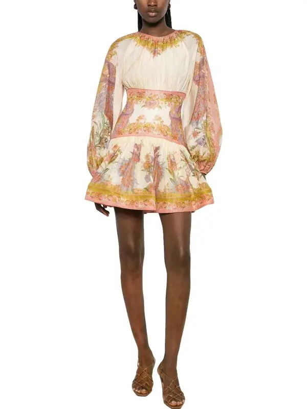 Zimmermann Indra Floral-print Mini Dress - Neutrals