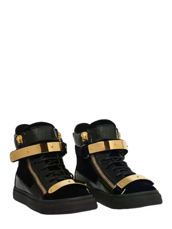 GIUSEPPE ZANOTTI Velvet Zip Detail Hi-top Sneakers - Blue