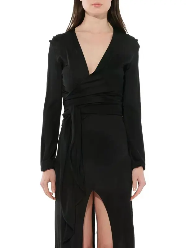 Givenchy Deep V-neck Long Sleeve Maxi Dress With Slit - Black