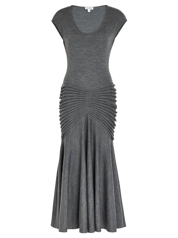 Alaïa Sculpting Ruched Wool Midi Dress - Dark Grey