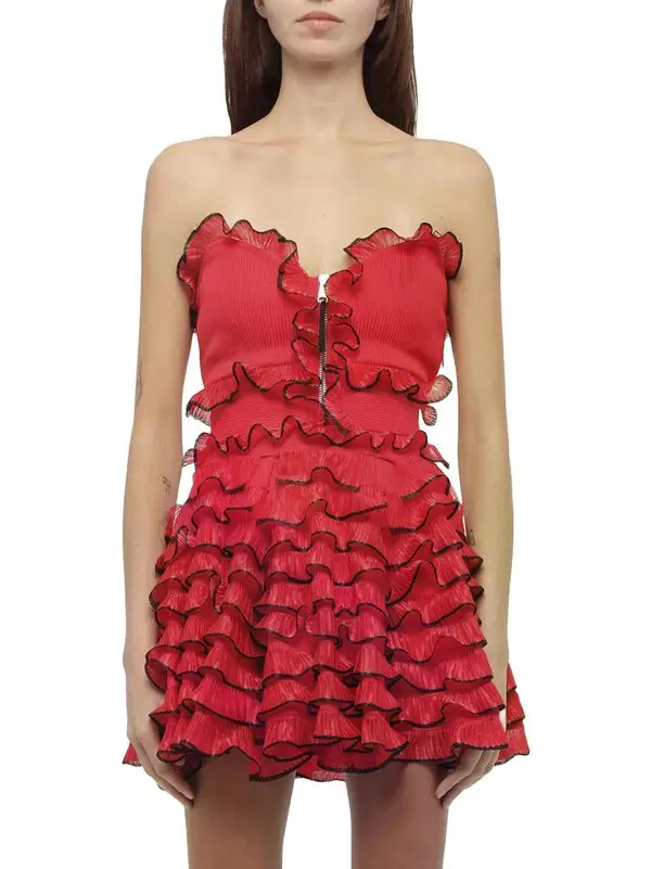 Alexander McQueen Ruffled Skater Dress - Red