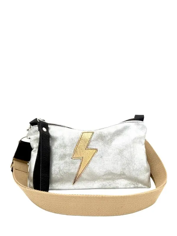 LYNN TALLERICO Nancy Crossbody Bag In Distressed Leather With Gold Bolt - Silver
