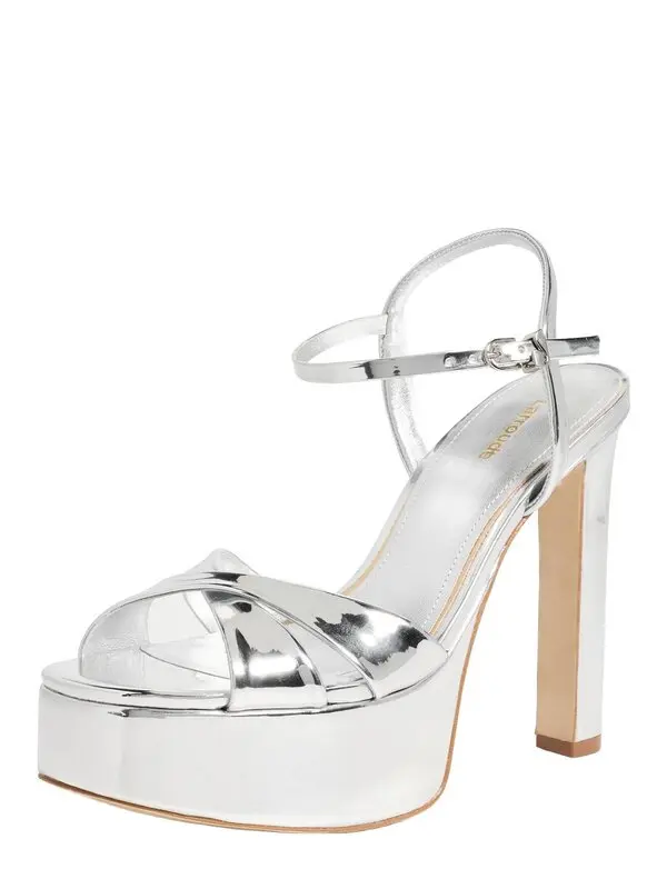 Larroude Bianca Platform Sandals In Metallic Leather - Silver Specchio