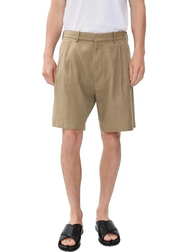 Madewell Herringbone Pleated Linen Blend Shorts - Olive
