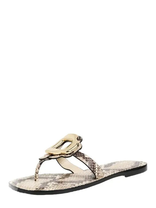 Larroude Margherita Thong Sandals With Embossed Pattern And Gold-tone Hardware - Neutral Snake