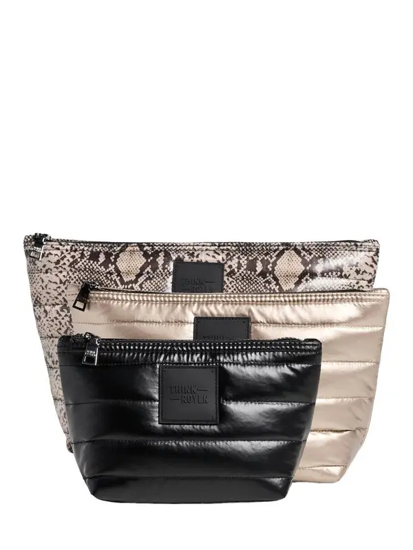 THINK ROYLN Travel Trio Pouches - Python/pearl Cashmere/black