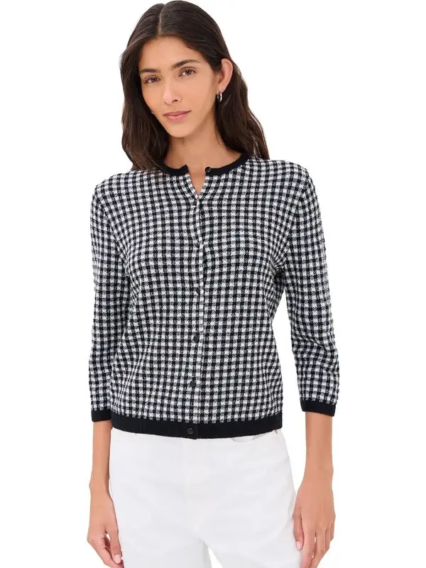 Vince Gingham Check Cardigan - Black/off White
