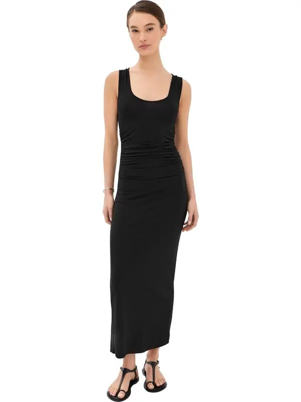Another Tomorrow Ruched Tank Dress - Black