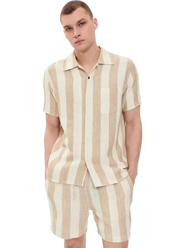 KARDO Chin Handloom Striped Shirt - Tan