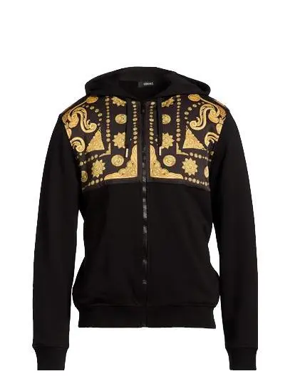 Versace Cotton And Polyester French Terry Zip-up Hoodie With Satin Trims And Logo Print - Black