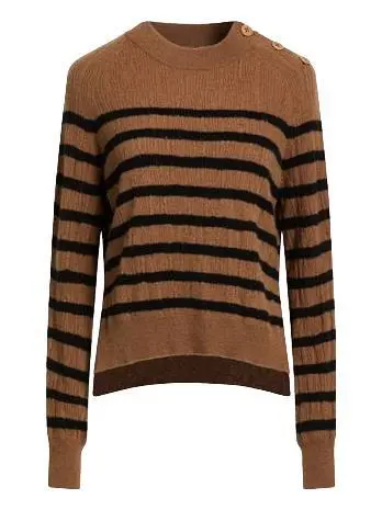 Zadig&Voltaire Cashmere Striped Crewneck Sweater With Button Details - Brown