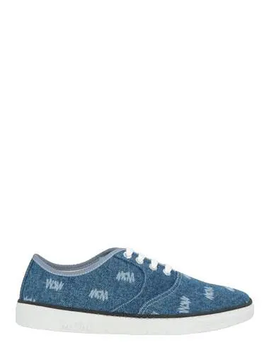 Mcm Denim Printed Lace-up Low-top Sneakers - Blue