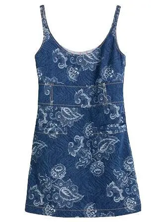 Etro Denim Floral-print Mini Dress - Blue