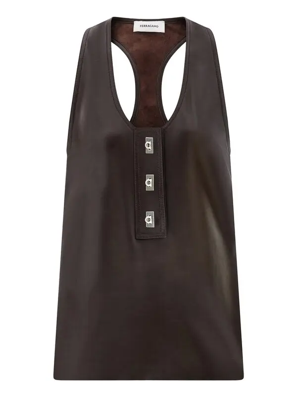 FERRAGAMO Nappa Leather Racerback Vest With Hug Buckles - Brown