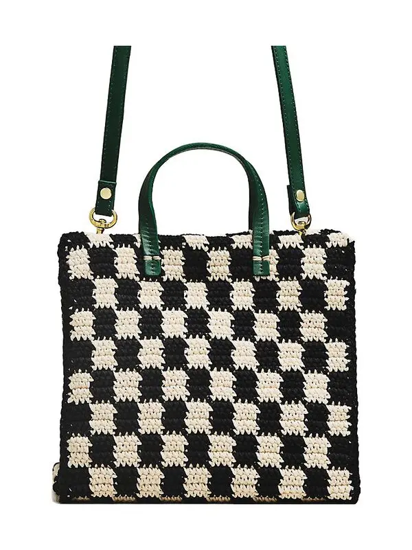 Clare V. Houndstooth Crochet Tote - Black/cream