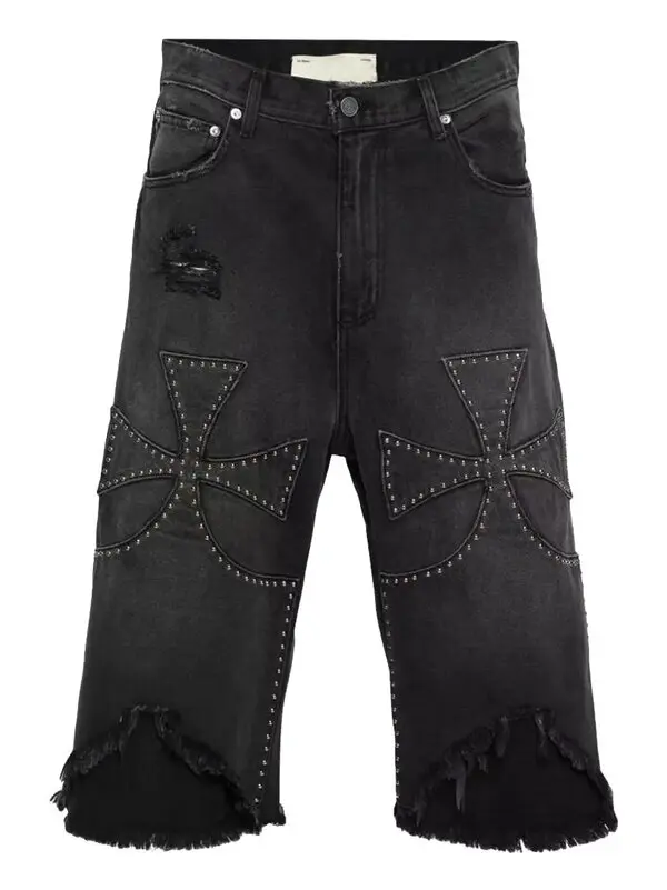 SEKRIT Studded Denim Shorts - Black