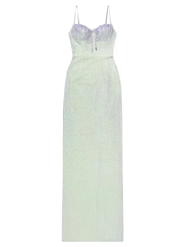 AREA Crystal Embellished Maxi Dress - Green