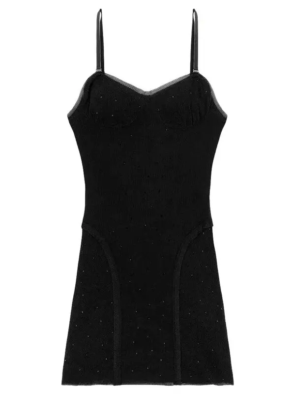 AREA Embellished Mini Dress - Black