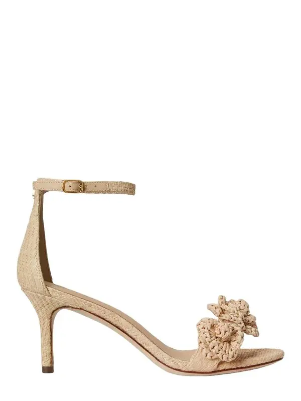 Ralph Lauren Allie Raffia Sandals With Floral Embellishments - Neutrals