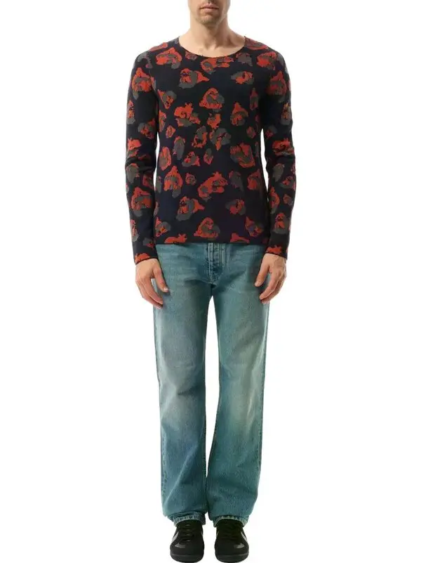 LANVIN Leopard Jacquard Raw-edge Sweater - Blue