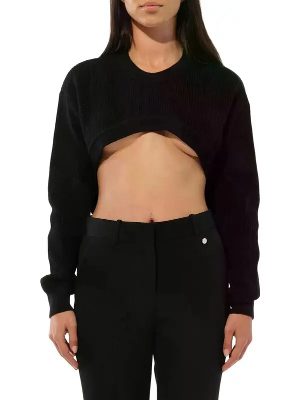 Givenchy Cropped Ribbed Knit Sweater - Black