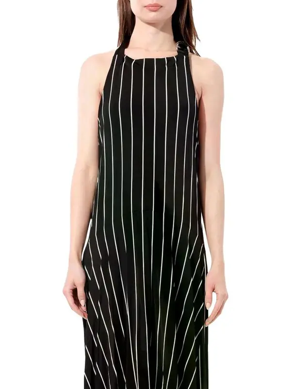 Balenciaga Pinstripe Square Neck Halterneck Dress - Black