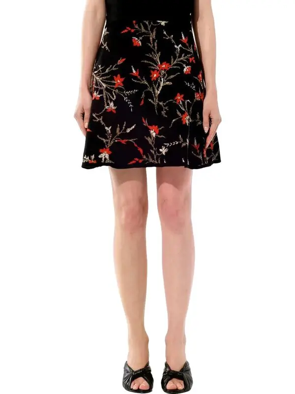 Balenciaga Floral Embroidered A-line Midi Skirt - Black