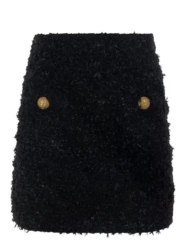 Balmain High-waisted Tweed Skirt - Black