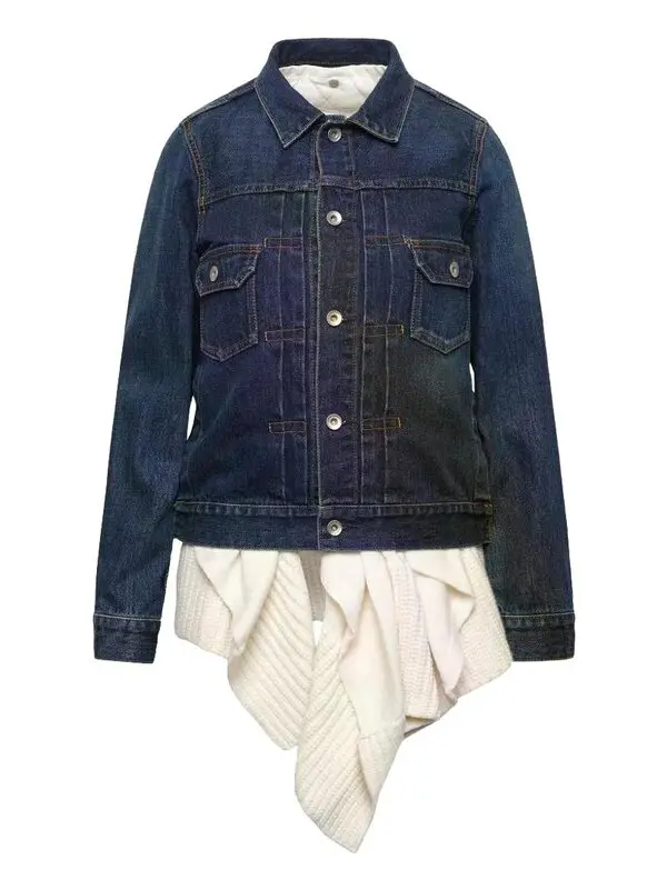 Sacai Ribbed-knit Panel Denim Jacket - Blue