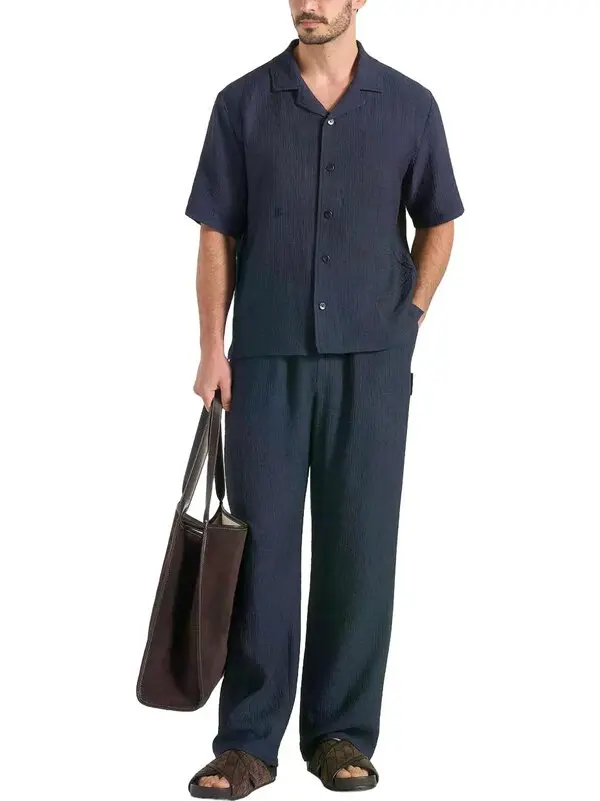 Manière De Voir Addison Textured Drawstring Trousers - Blue
