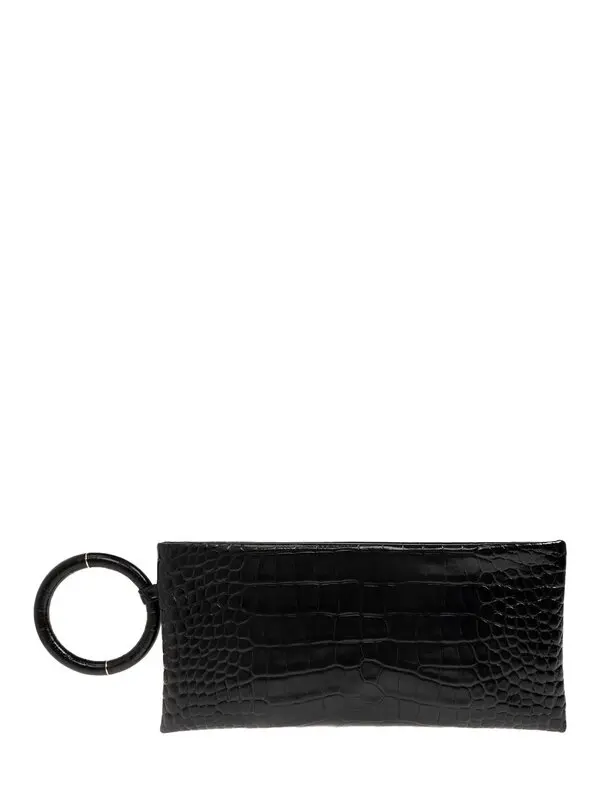 TOM FORD Aura' Crocodile Embossed Leather Clutch With Hoop Handle - Black