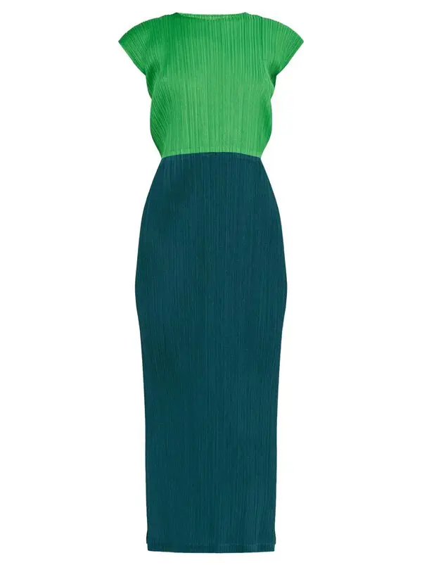 Issey Miyake Color Blocked Midi Dress - Green