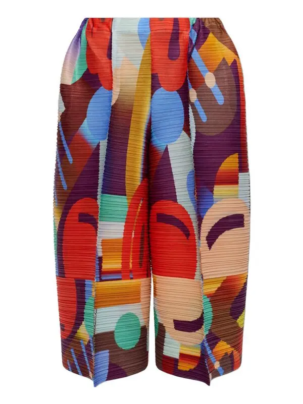 Issey Miyake Multicolor Abstract Print Pleated Shorts - Multicolour