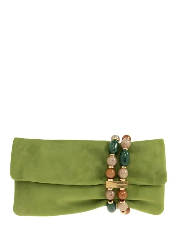 JIMMY CHOO Suede Clutch With Beaded Embellishment - Green